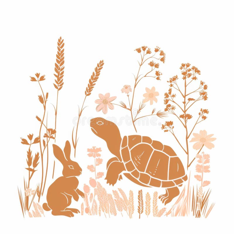 AI Generated Illustration of an Adorable Rabbit and Turtle in a Cute ...