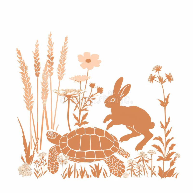 AI Generated Illustration of an Adorable Rabbit and Turtle in a Cute ...