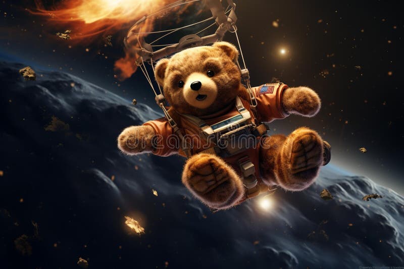 AI Generated Illustration of an Adorable Teddy Bear Astronaut Floating ...
