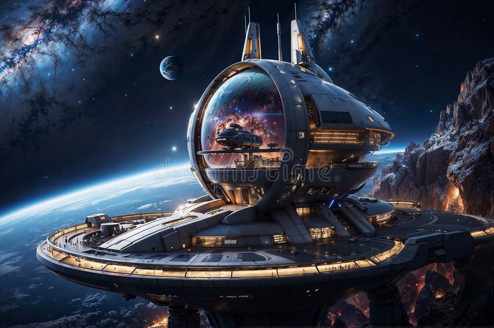 AI Generated Illustration of an Advanced Spaceship Hovering Over a ...