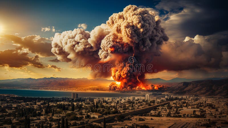 AI Generated Illustration of an Aerial View of a Bomb Exploding in the ...