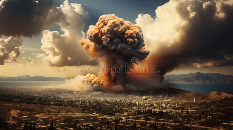 AI Generated Illustration of an Aerial View of a Bomb Exploding in the ...