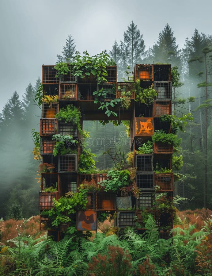 An Old Cage Structure in the Forest Filled with Plants and Foliage ...