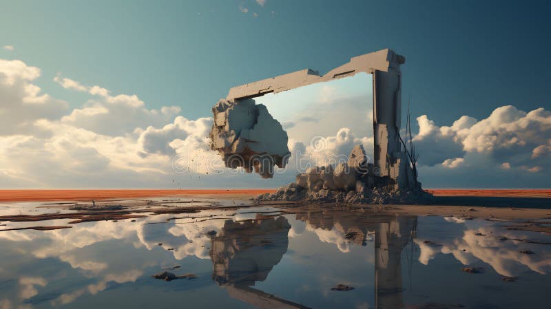 AI Generated Illustration of an Aged, Cracked Building with a Distorted ...