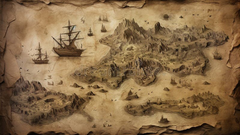 AI Generated Illustration of an Aged Map Surrounded by a Calm Horizon ...