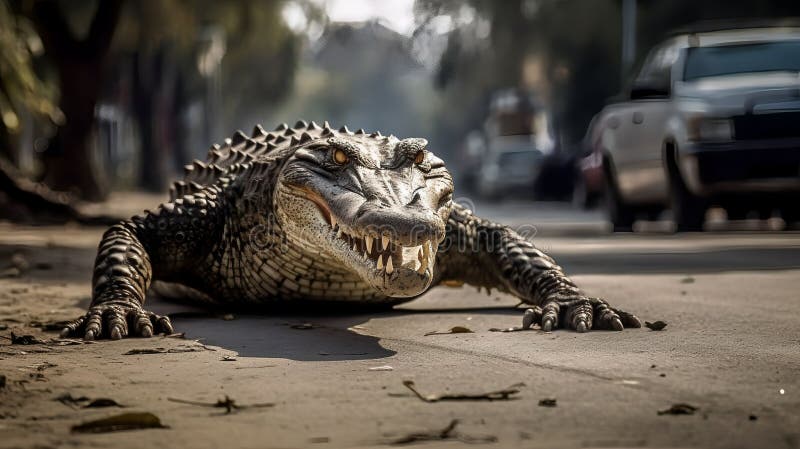 AI Generated Illustration of an Aggressive Alligator in a Street ...
