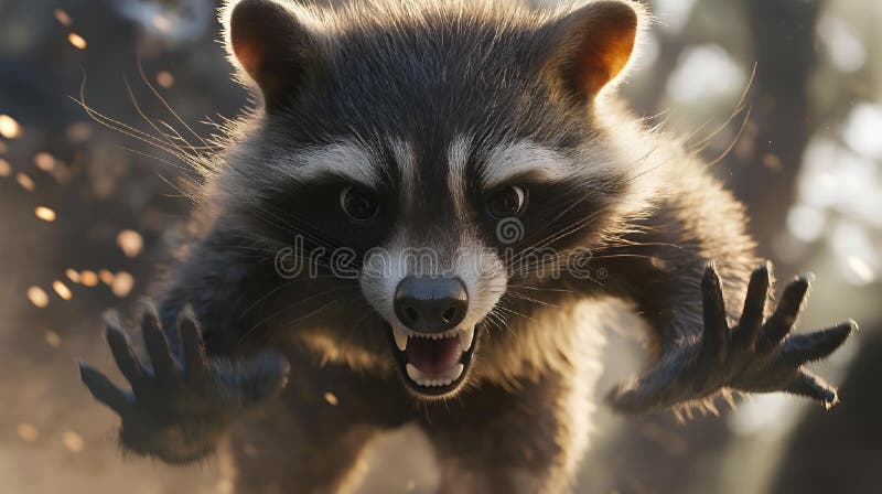 AI-generated Illustration of an Aggressive Raccoon Baring Its Teeth and ...