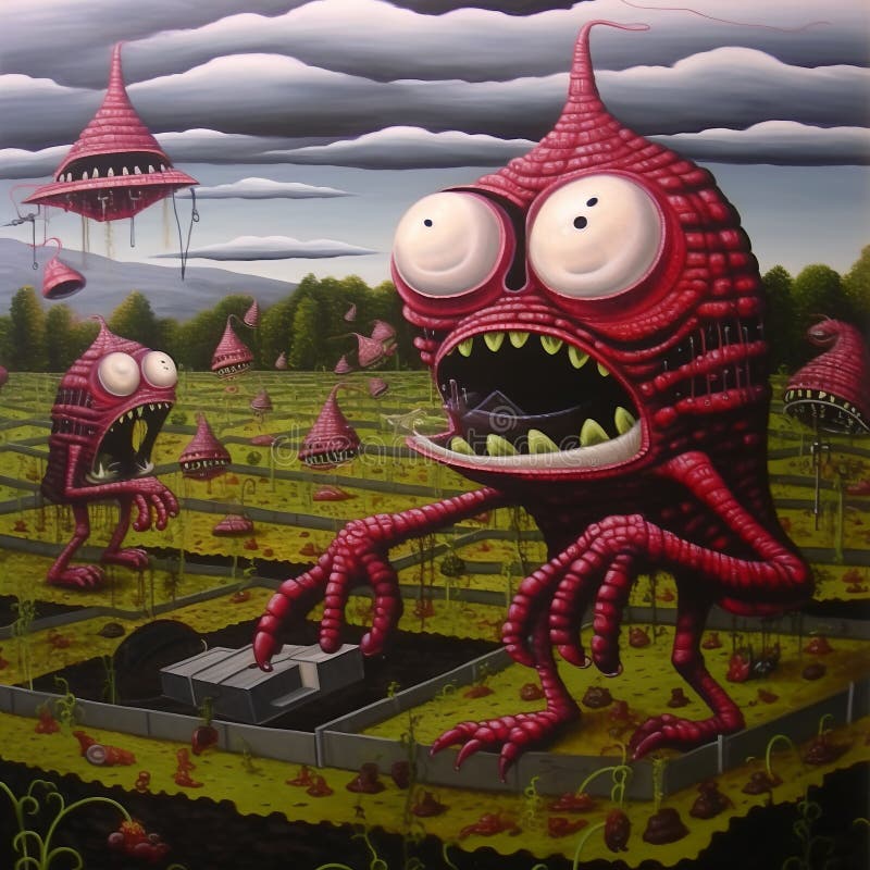 AI Generated Illustration of Alien Cartoon Characters Walking through a ...