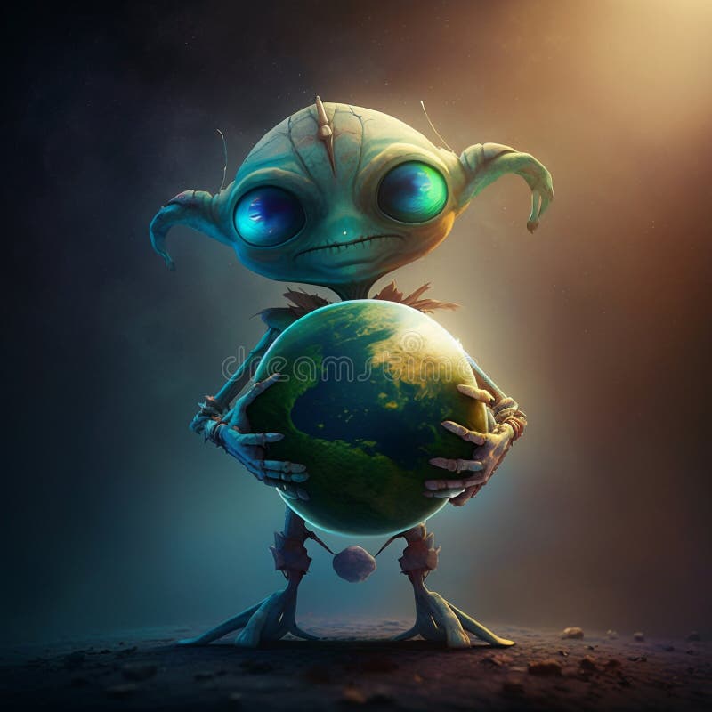 AI Generated Illustration of an Alien Embracing Planet Earth Stock ...