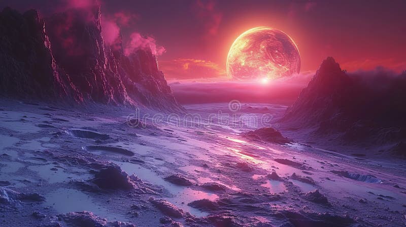AI Generated Illustration of Alien Landscape with Two Moons in the Sky ...