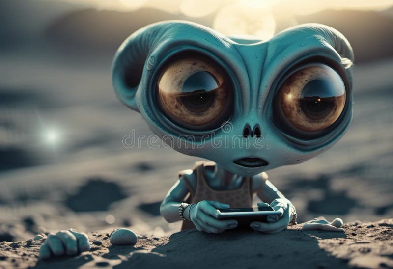 AI Generated Illustration of an Alien with Large Eyes Playing a Video ...