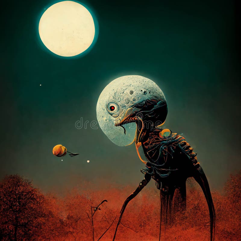 AI Generated Illustration of an Alien in the Space with Giant Moon in ...