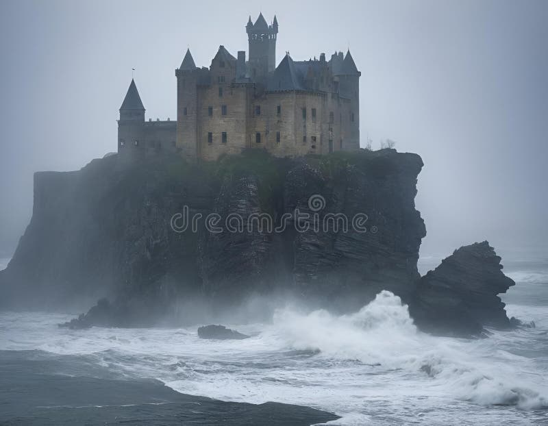 AI Generated Illustration of an Ancient Castle on the Edge of a Cliff ...