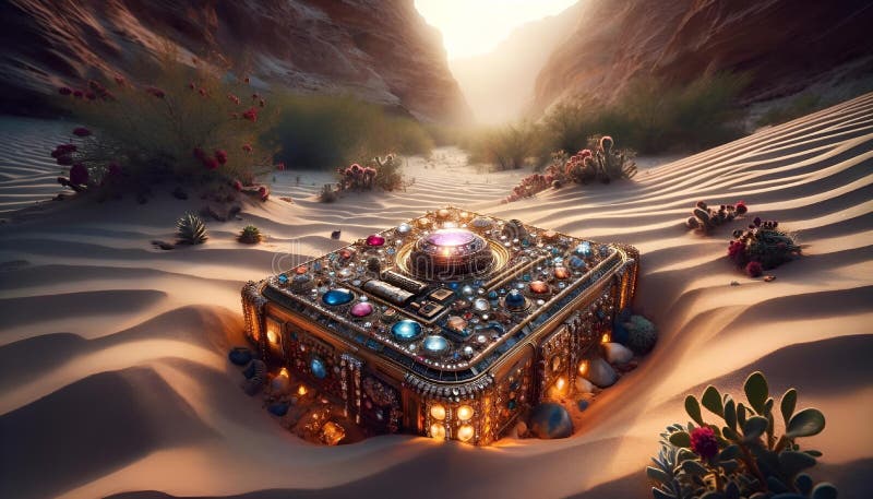 AI Generated Illustration of an Ancient, Jewel-encrusted Communication Device in the Oasis ...
