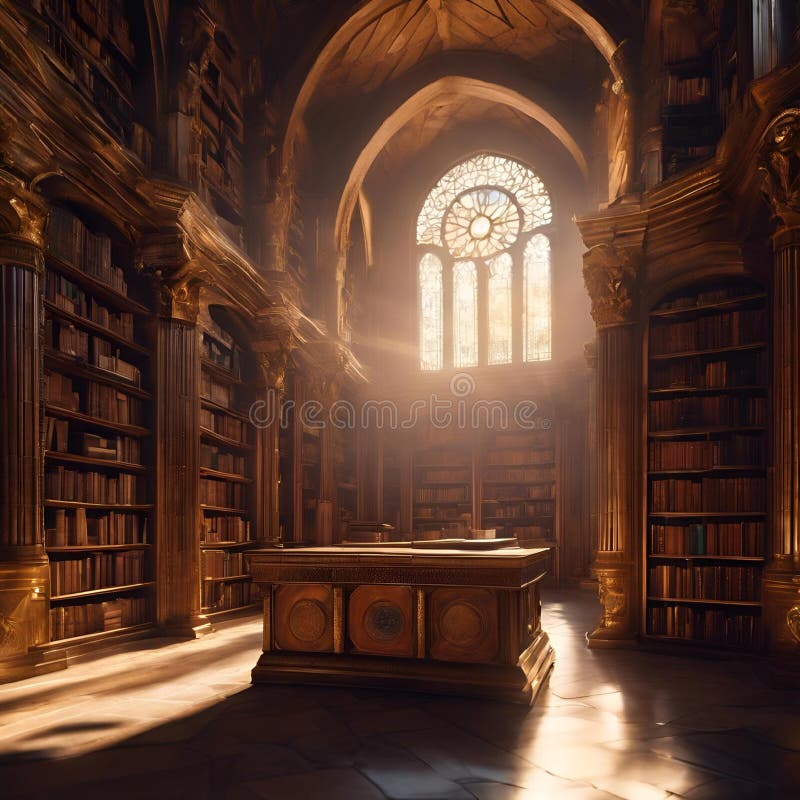AI Generated Illustration of an Ancient Library with Numerous ...