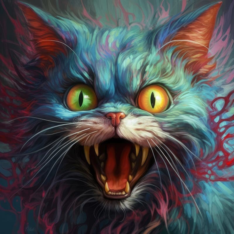 AI Generated Illustration of an Angry Cat, Baring Its Teeth Stock ...