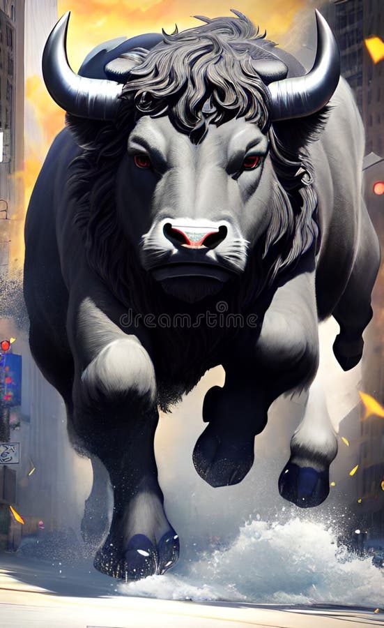 AI Generated Illustration of a Charging Bull in the City Stock ...