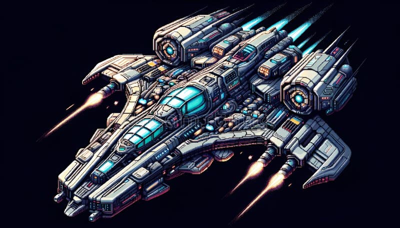 AI Generated Illustration of an Animated Spaceship Flying in a Virtual Game Environment. Stock ...