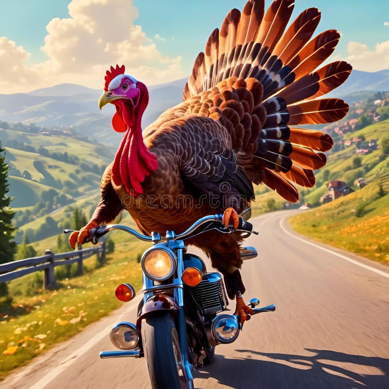 AI Generated Illustration of an Animated Turkey Riding a Motorcycle ...