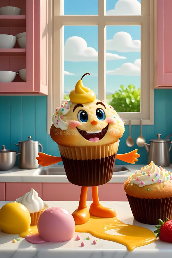 AI Generated Illustration of an Anthropomorphic Muffin, Grinning and ...