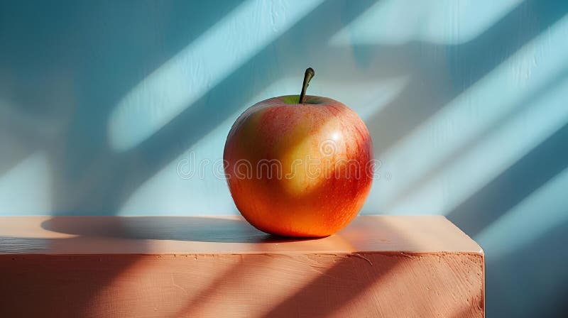 AI-generated Illustration of an Apple on a Cube, Casting Shadows on the ...
