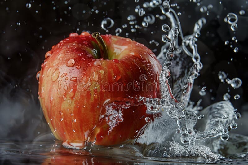 AI Generated Illustration of an Apple Dropping into Water with Bubbles ...