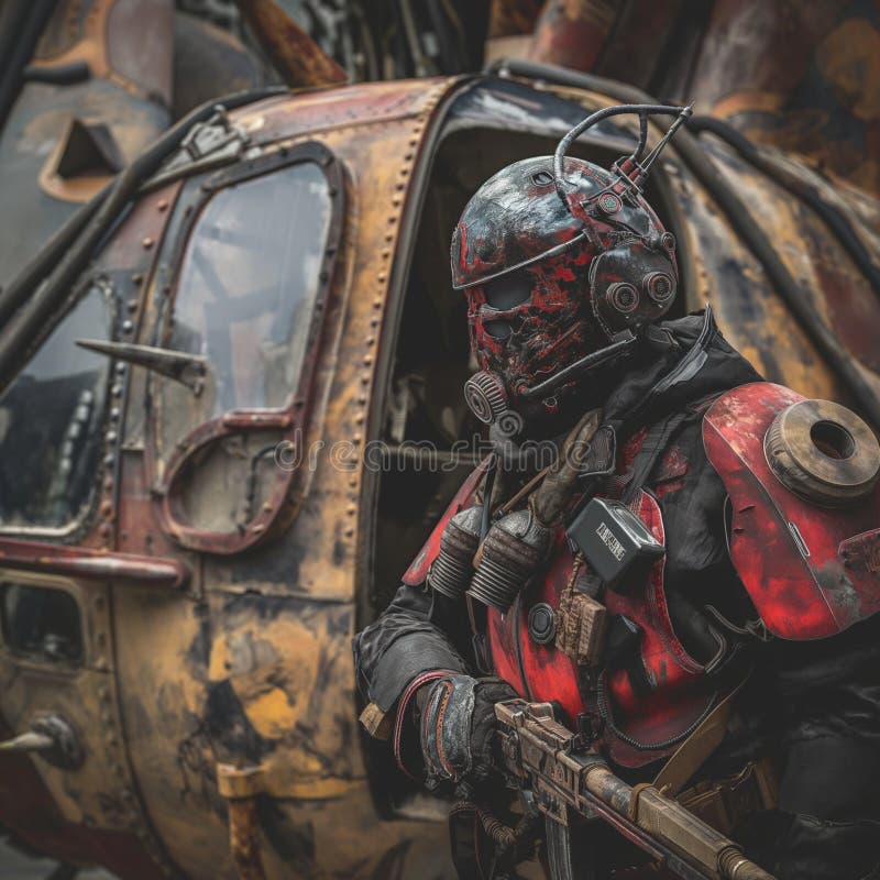 AI-generated Illustration of Armed Man Standing Next To a Helicopter in ...