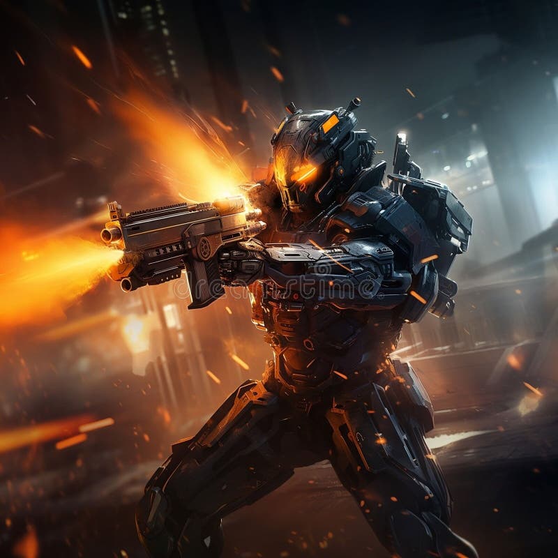 AI Generated Illustration of an Armed Soldier Stands in an Intimidating ...