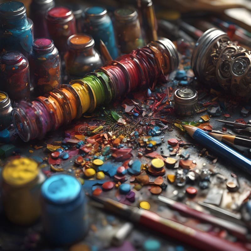 AI Generated Illustration of an Array of Art Materials, Including ...