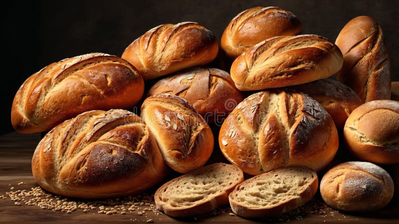 Bread with Many Different Kinds and Shapes is Arranged in a Pile Stock ...