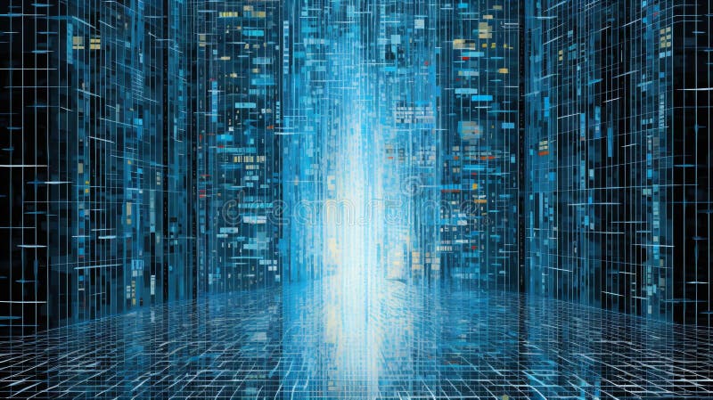 AI Generated Illustration of an Array of Blue Neon Lights and Holograms ...