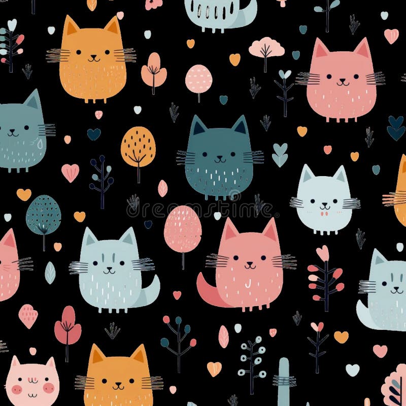 AI Generated Illustration of an Array of Cartoon Cats and Colorful ...