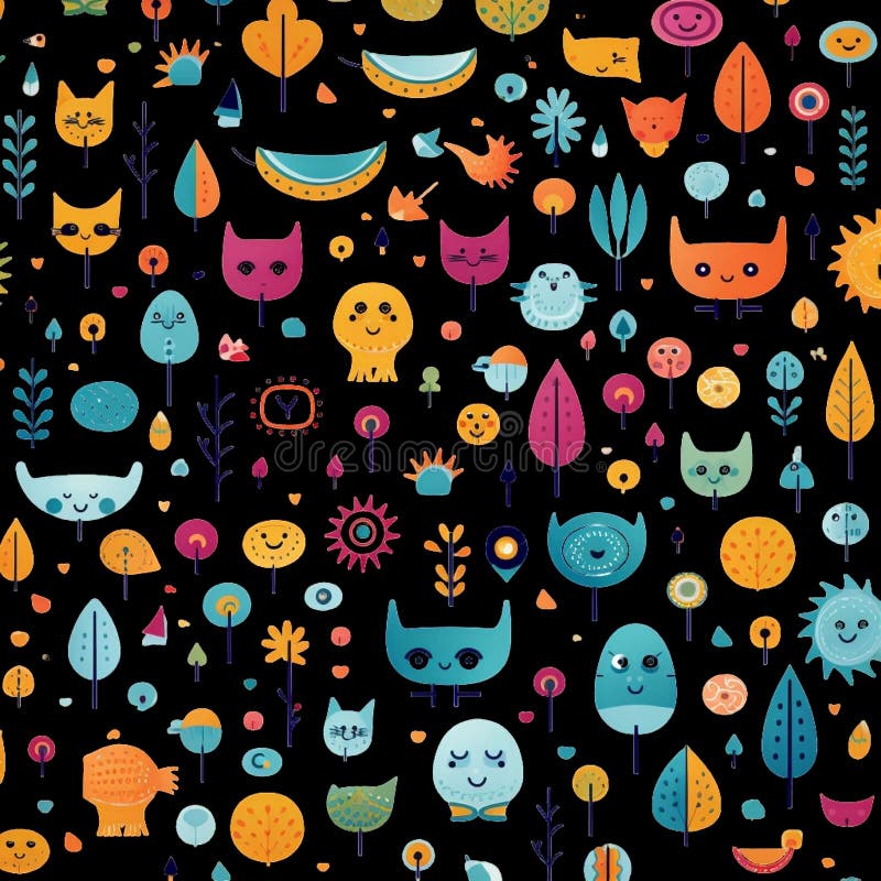 AI Generated Illustration of an Array of Cartoon Cats and Colorful ...