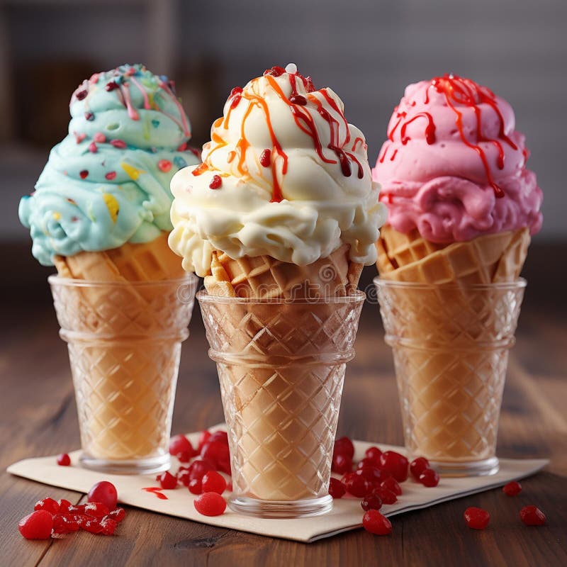 AI Generated Illustration of an Array of Multicolored Ice Cream Cones ...