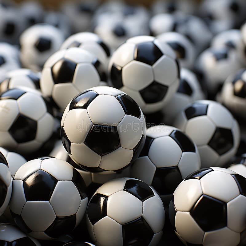 A Bunch of Soccer Balls are Piled Together in the Air Stock ...