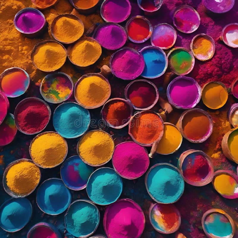 AI Generated Illustration of an Array of Vibrant Colored Powders in ...