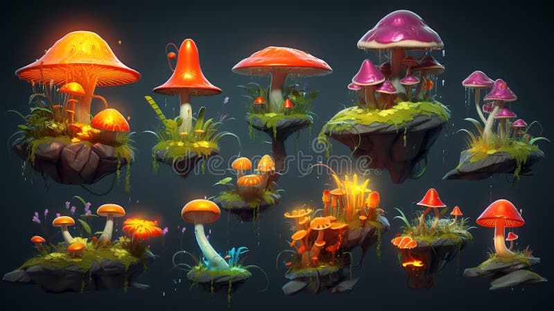 AI Generated Illustration of an Array of Whimsical Magical Fungus Stock ...