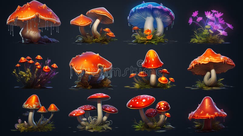 AI Generated Illustration of an Array of Whimsical Magical Fungus Stock ...