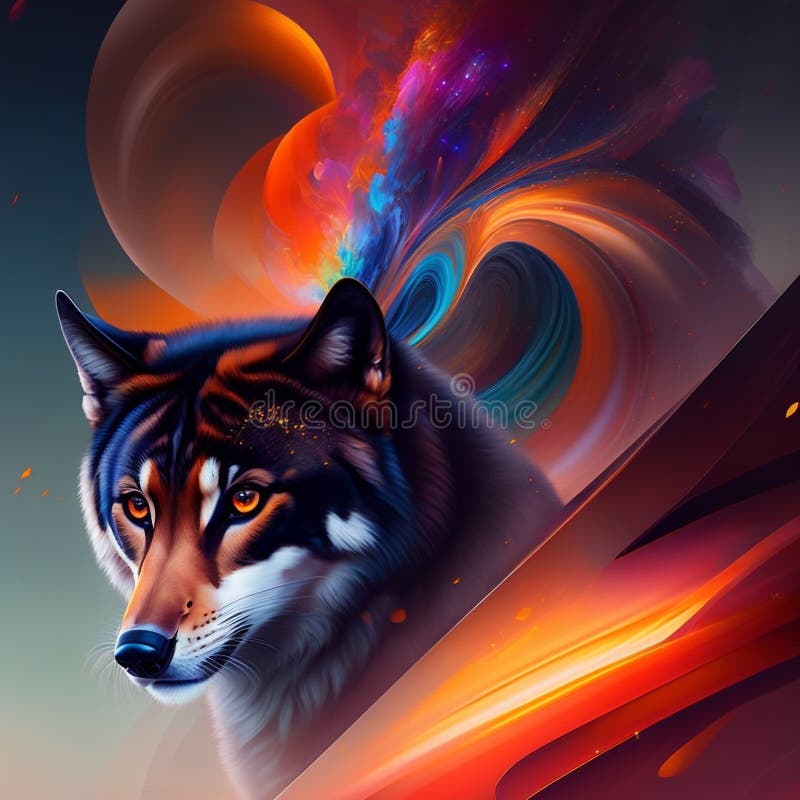 AI Generated Illustration of an Artistic Digital Wolf with Colorful ...