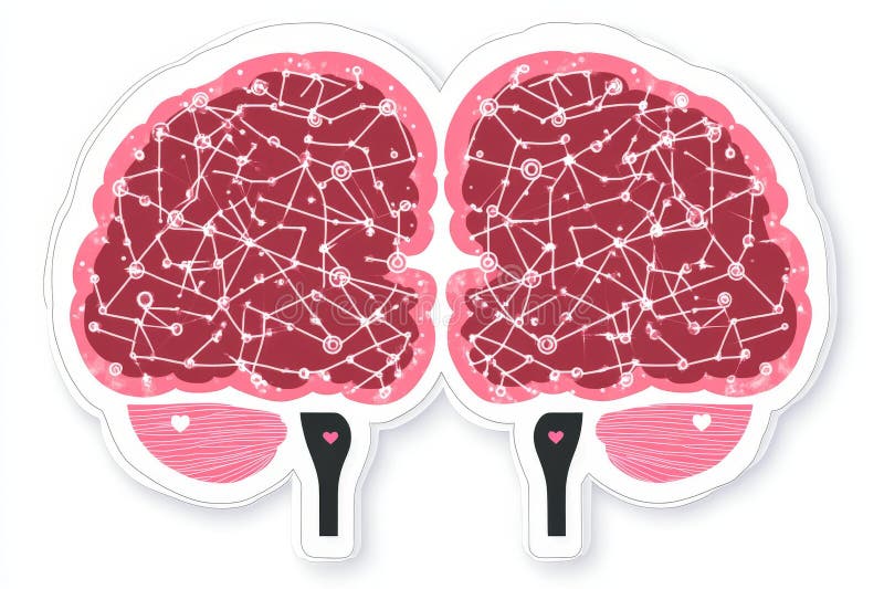 Artistic Illustration of Two Interconnected Pink Brains Neural Network ...