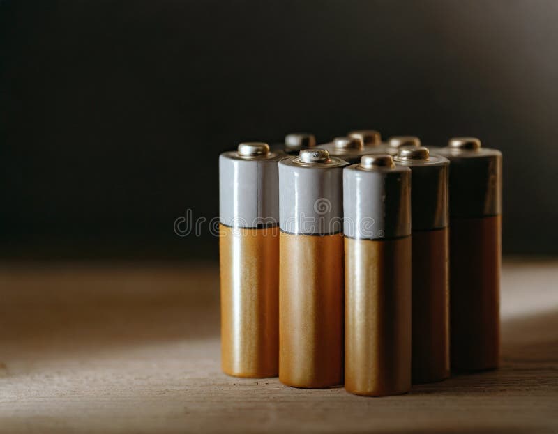 AI Generated Illustration of Assorted Batteries Lined Up on a Solid ...