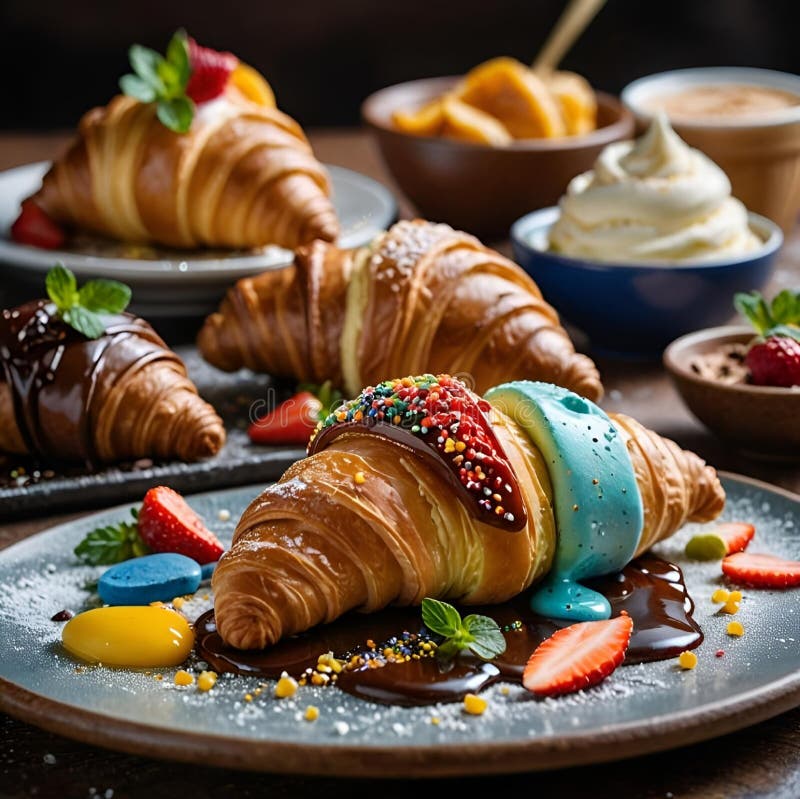 AI Generated Illustration of Assorted Croissants with Various Toppings ...