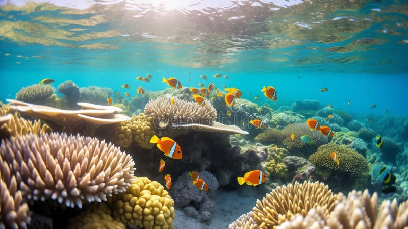 AI Generated Illustration of Assorted Fish Swimming in an Aquarium on a ...