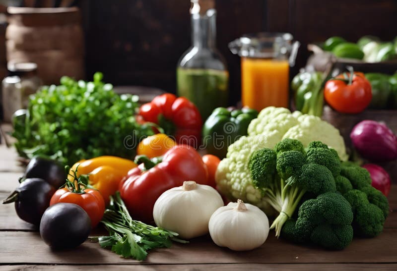 AI Generated Illustration of Assorted Fresh Vegetables on a Kitchen ...