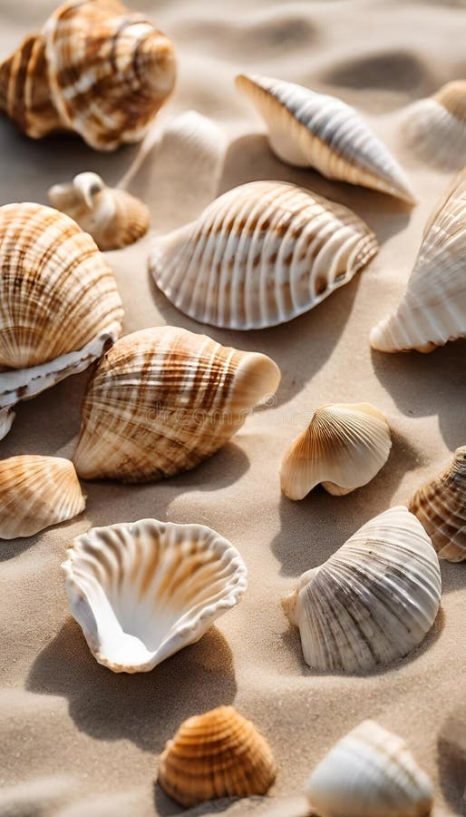 A Bunch of Shells and Clams on a Beach of Sand Stock Illustration ...