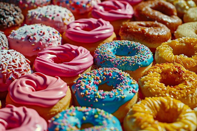 Several Colorful Donuts Sitting on a Table Together on Display Stock ...