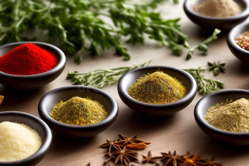 AI Generated Illustration of an Assortment of Spices and Herbs in Small ...