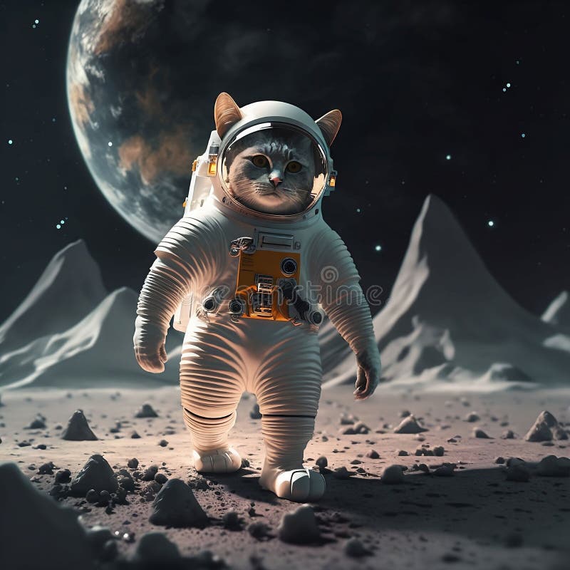 AI Generated Illustration of an Astronaut Cat Walking on the Moon with ...