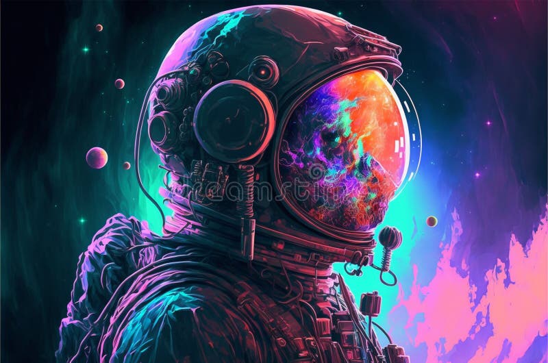 AI Generated Illustration of an Astronaut Head in the Cosmos Stock ...