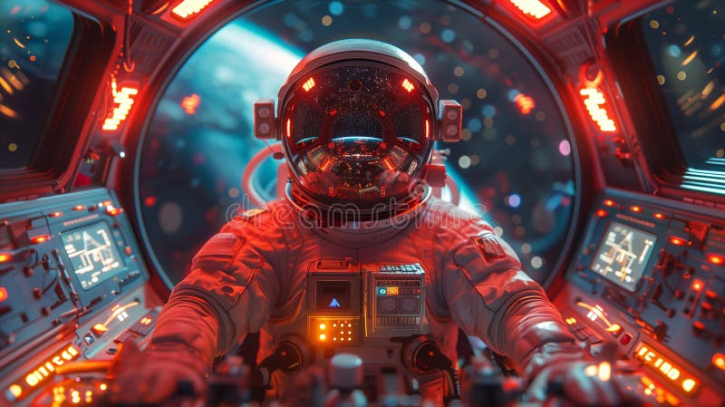 Astronaut Near Control Panel Stock Image - Image of generative ...